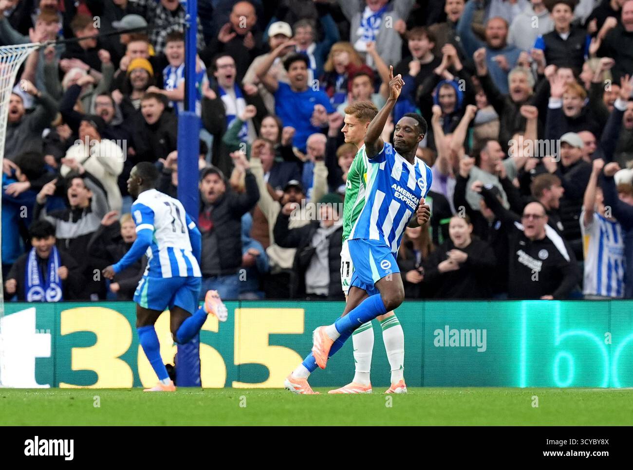 Brighton and Hove Albion's Danny Welbeck (right) celebrates after ...