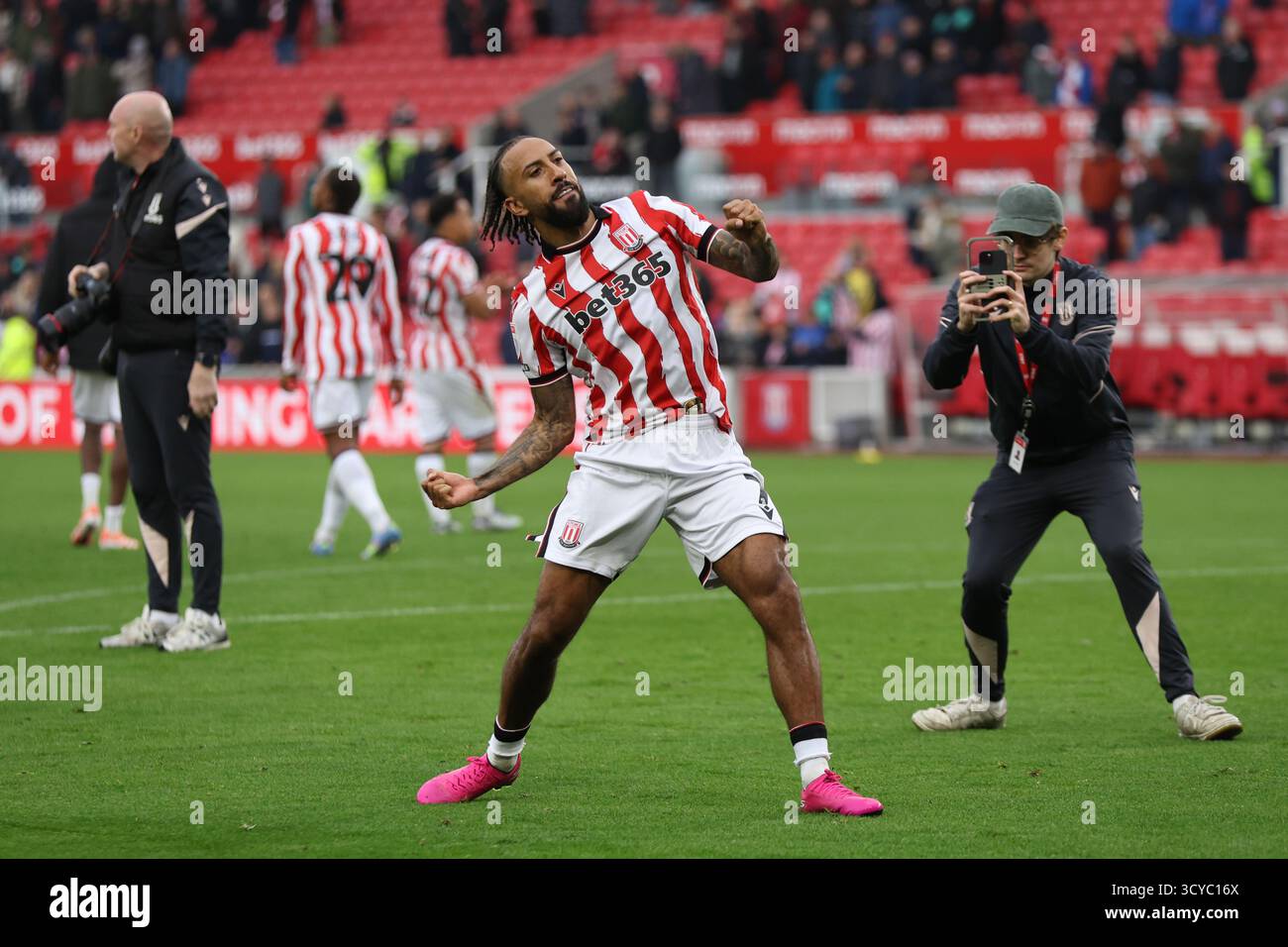 Stoke City's Sorba Thomas celebrates after the final whistle during the ...