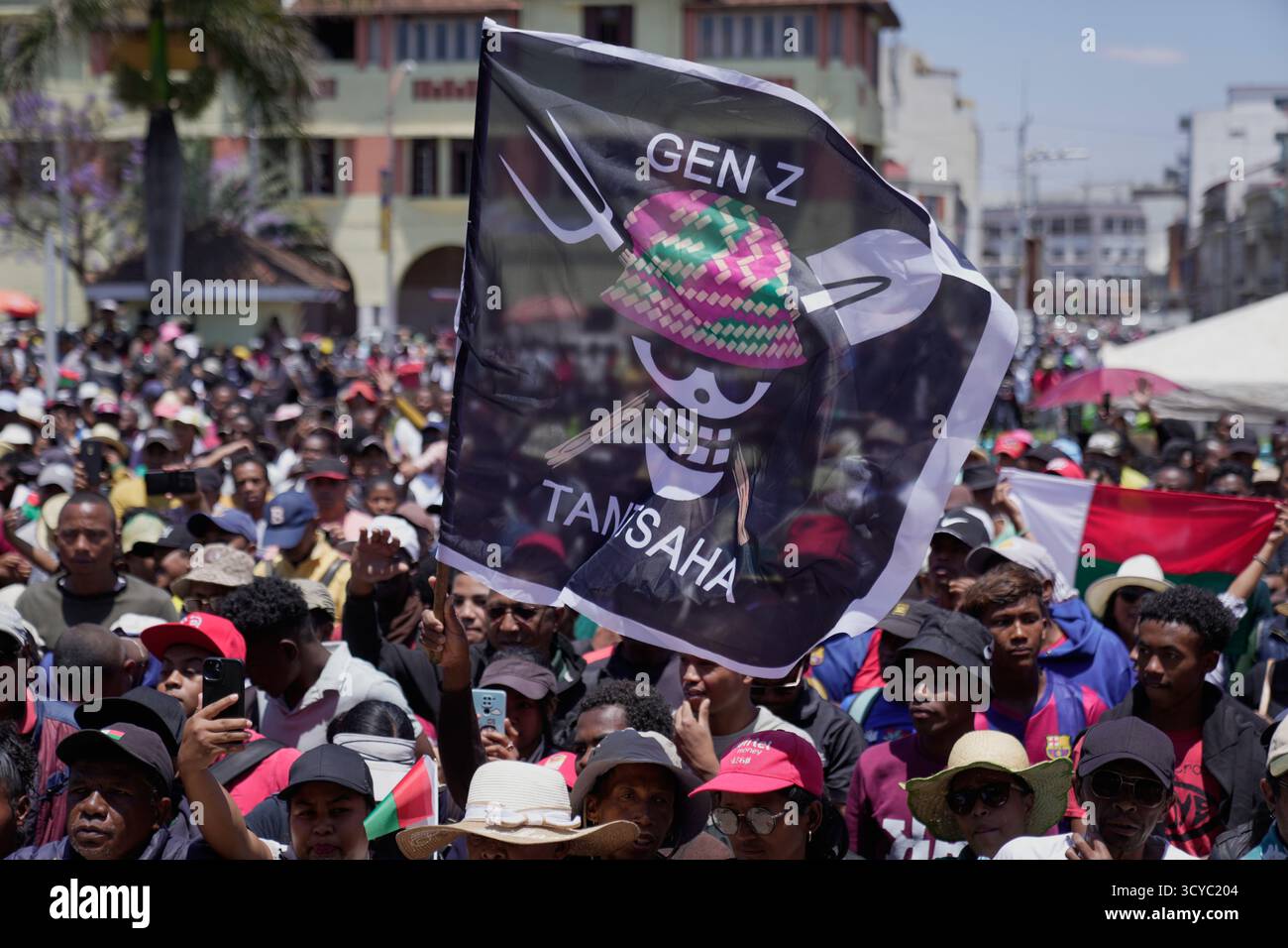 "Gen Z" Madagascar supporters wave the skull and crossbones flag during ...