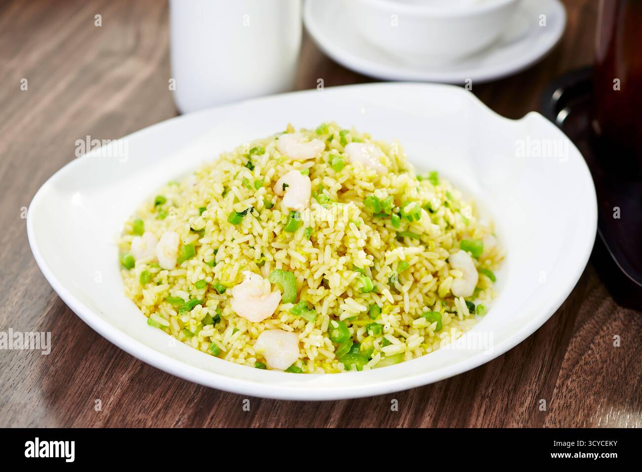 Classic Old Shanghai Fried Rice with Shrimp and Green Vegetables served ...