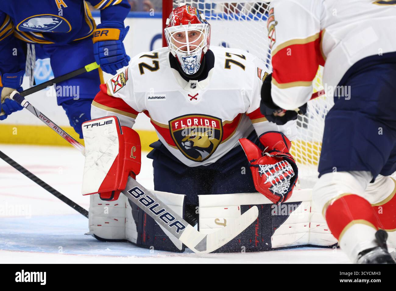 Florida Panthers goaltender Sergei Bobrovsky (72) watches the puck ...
