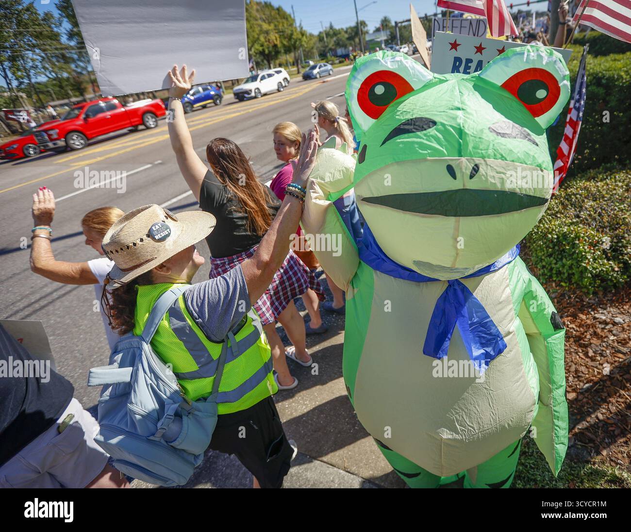 Teresa Clark, 51, of Palm Harbor wears a frog costume during a "No ...
