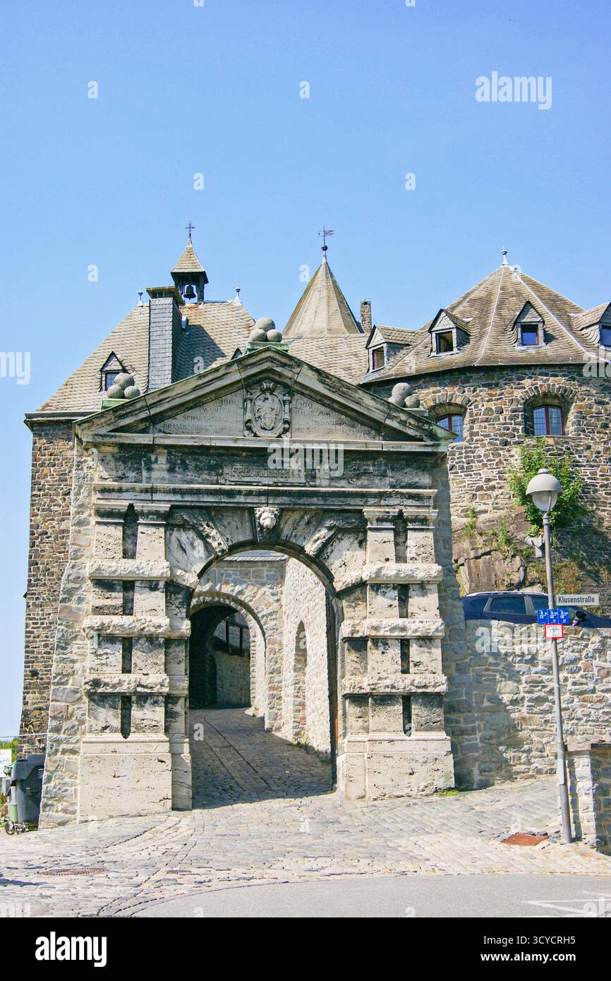 Gateway of Altena Castle with decorative reliefs. Represents medieval ...