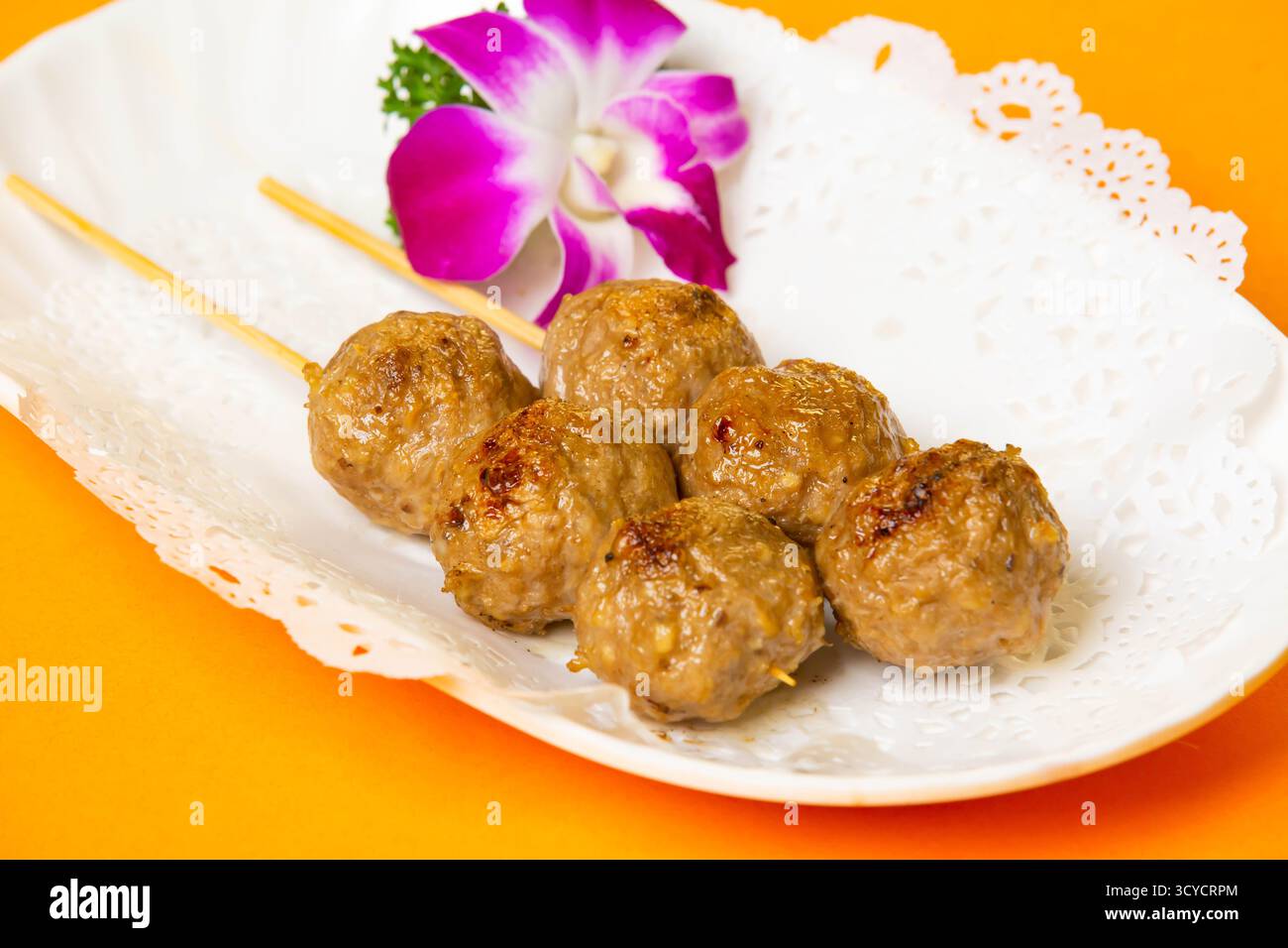 Grilled beef balls on skewers hi-res stock photography and images - Alamy