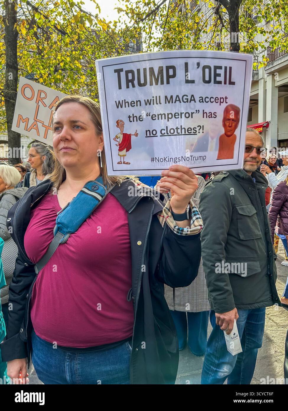 Paris, France, Portrait Woman Holding Protest SIgn, Crowd People at ...