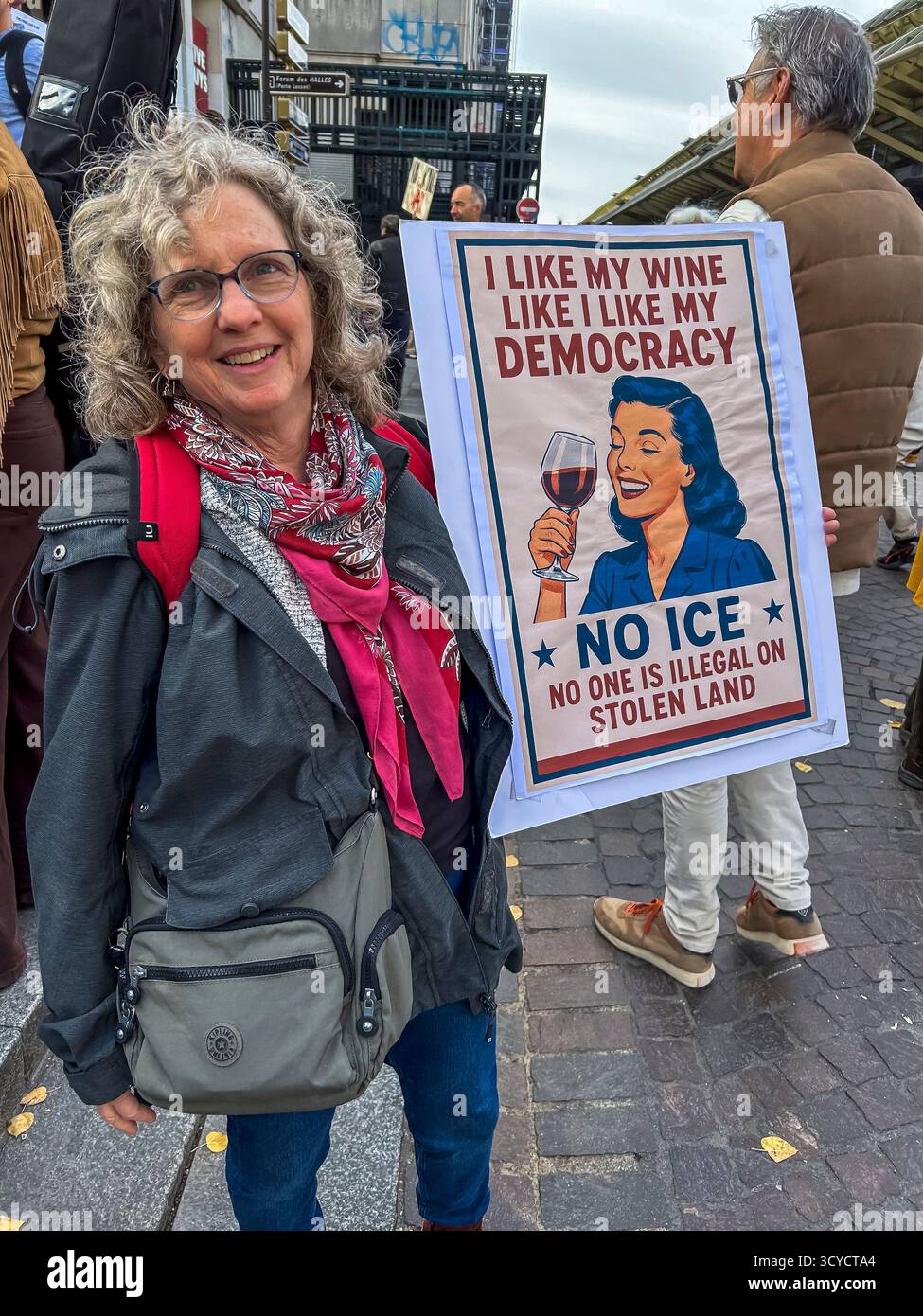 Paris, France, Portrait WOman Holding Protest Poster, Crowd People at ...