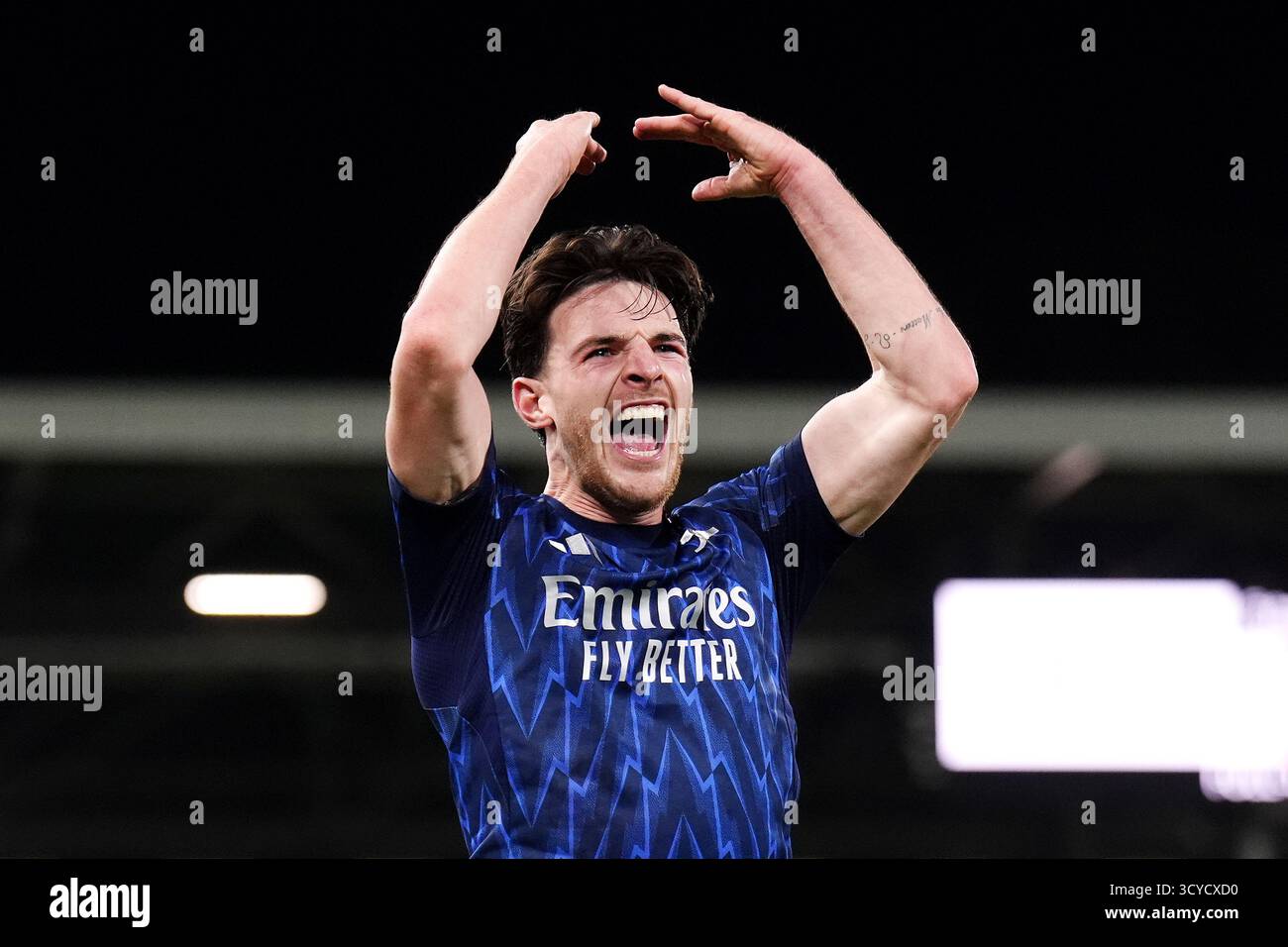 Arsenal's Declan Rice celebrates after the Premier League match at ...