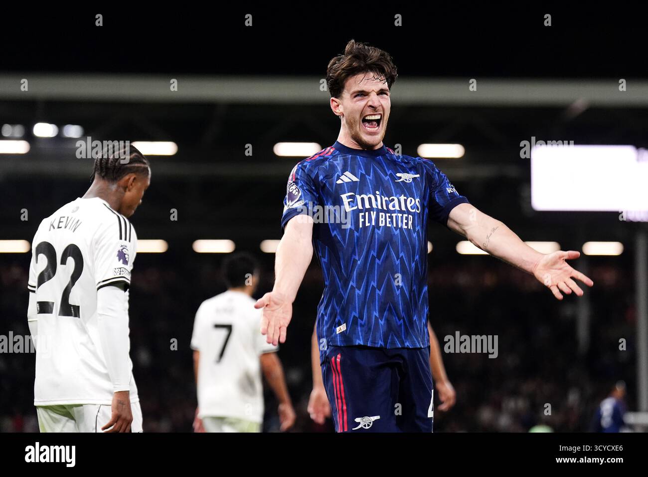 Arsenal's Declan Rice celebrates after the Premier League match at ...
