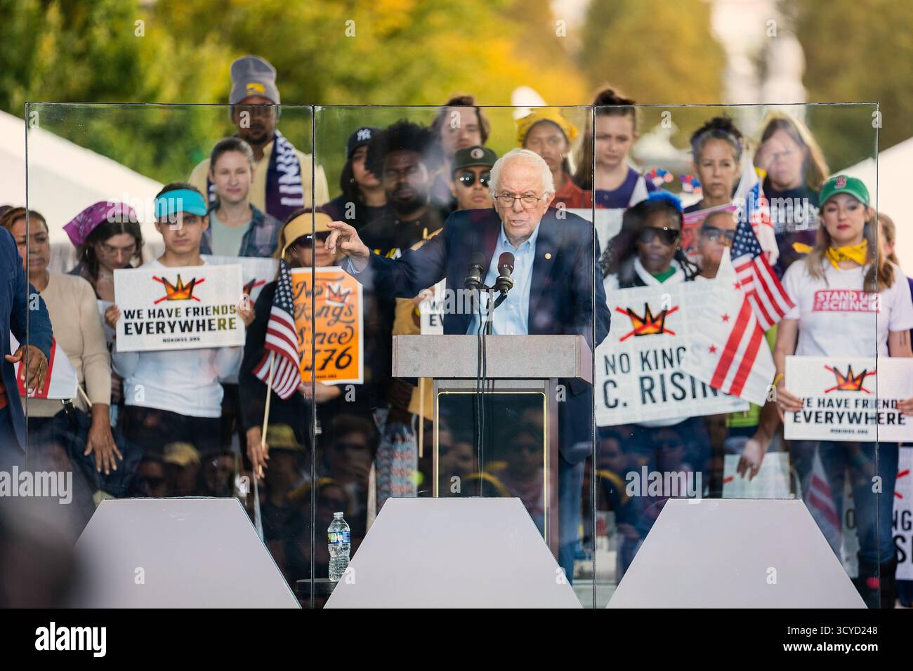 Sen. Bernie Sanders, I-Vt., speaks during a No Kings protest, Saturday ...