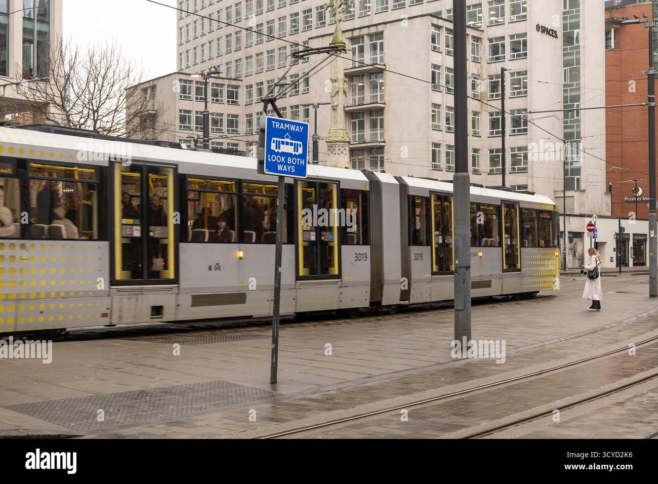 Manchester, uk, January 19th 2025 Urban Tram In City Street With ...