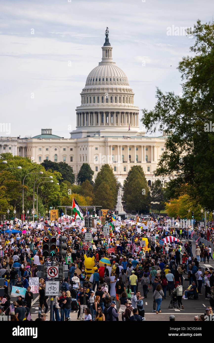 Crowds gather for a No Kings protest, Saturday, Oct. 18, 2025, in ...
