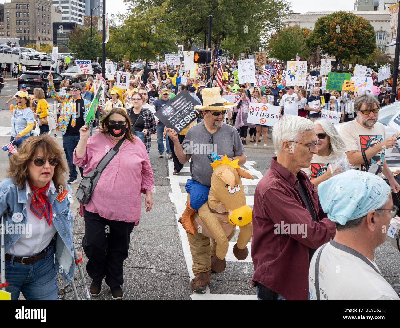 SOUTH BEND, IN - OCTOBER 18: Peaceful protesters walk the sidewalks ...