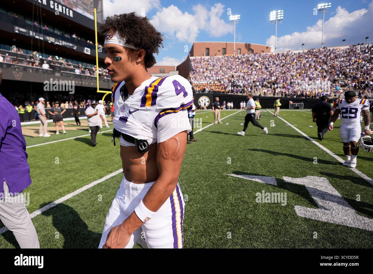 LSU wide receiver Nic Anderson (4) walks off the field after the team's ...