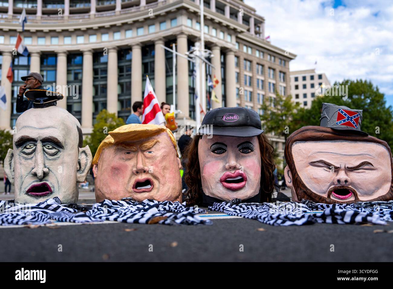 Washington, United States. 18th Oct, 2025. Paper mache heads of United ...