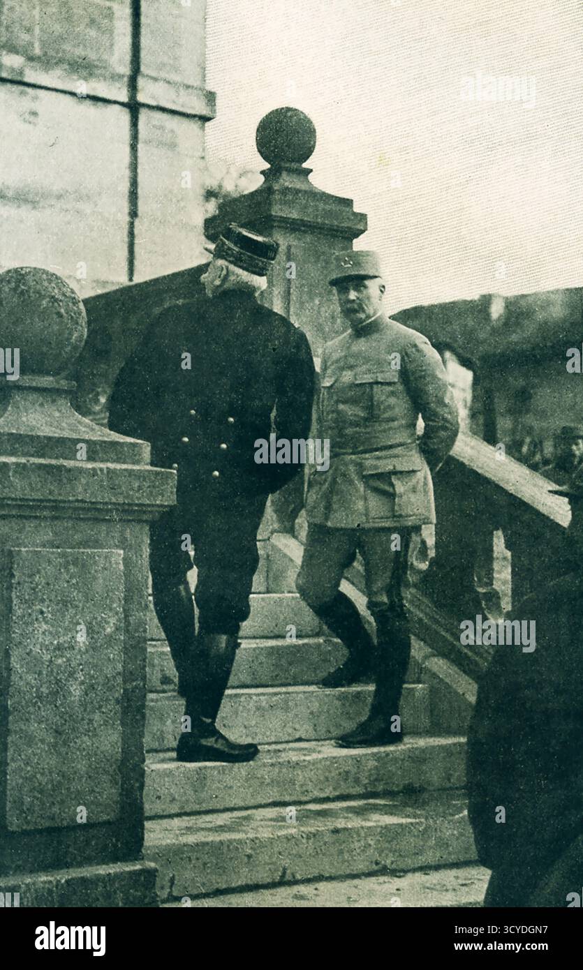 The 1916 caption reads: “General Joffre conferring with General Petain ...