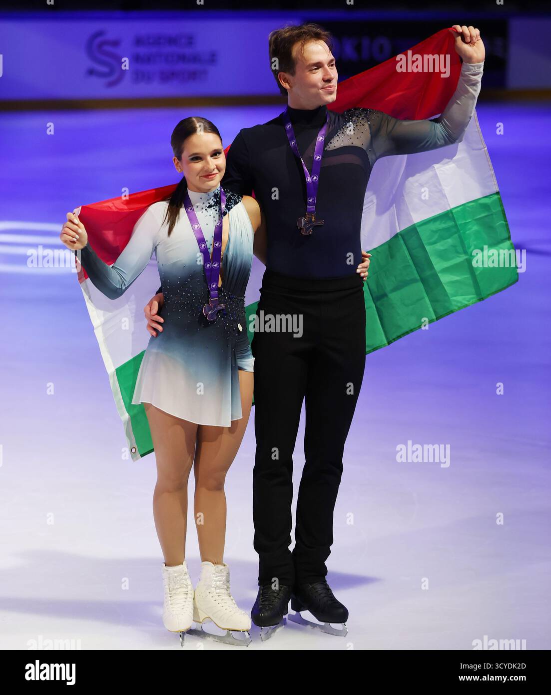 Bronze medalist Maria PAVLOVA and Alexei SVIATCHENKO of Hungary pose ...