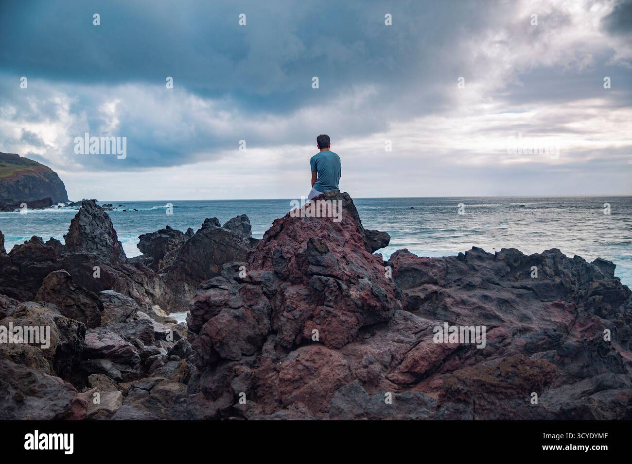 volcanic cliffs of the ocean coast of Easter Island, Chile Stock Photo ...
