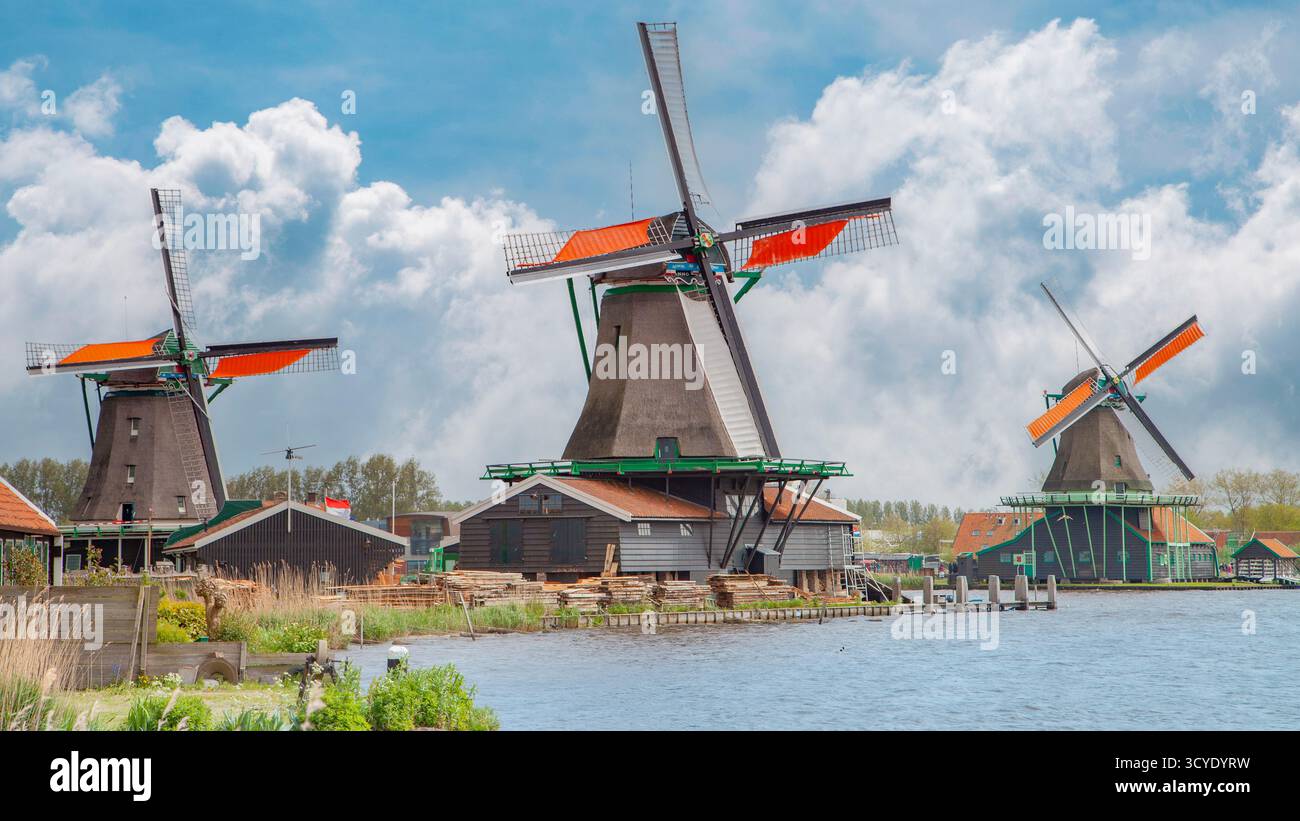 Old Dutch windmills near Amsterdam. Landscapes of Europe Stock Photo ...