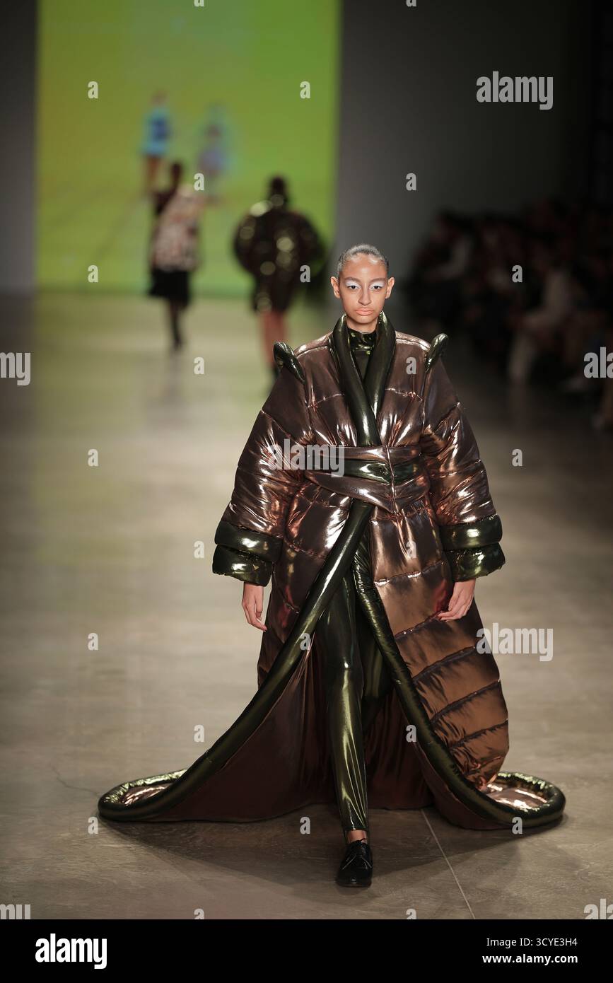 A model wears a creation from the Cria Costura collection during Sao ...