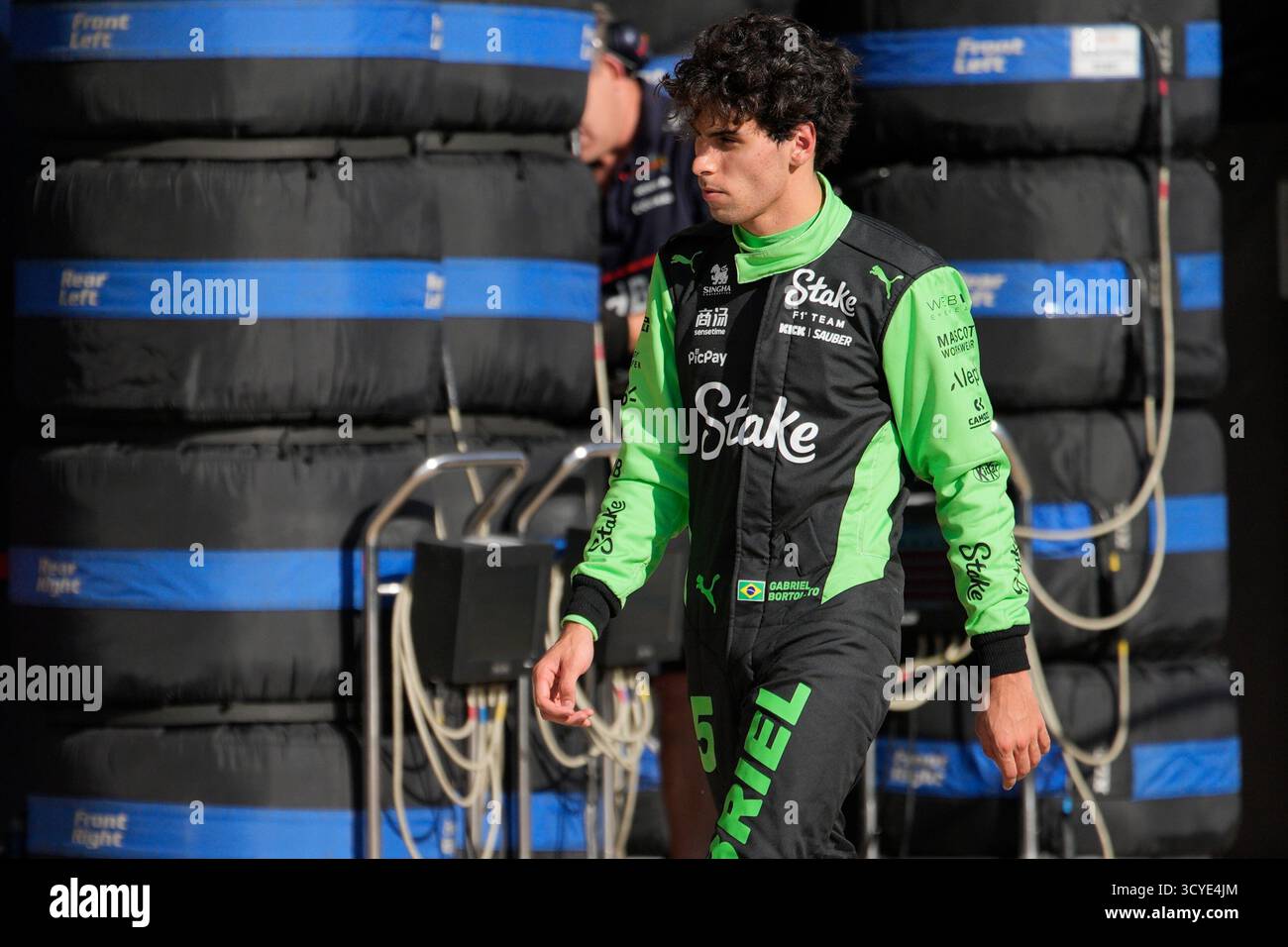 Kick Sauber drver Gabriel Bortoleto of Brazil walks back to his pits ...