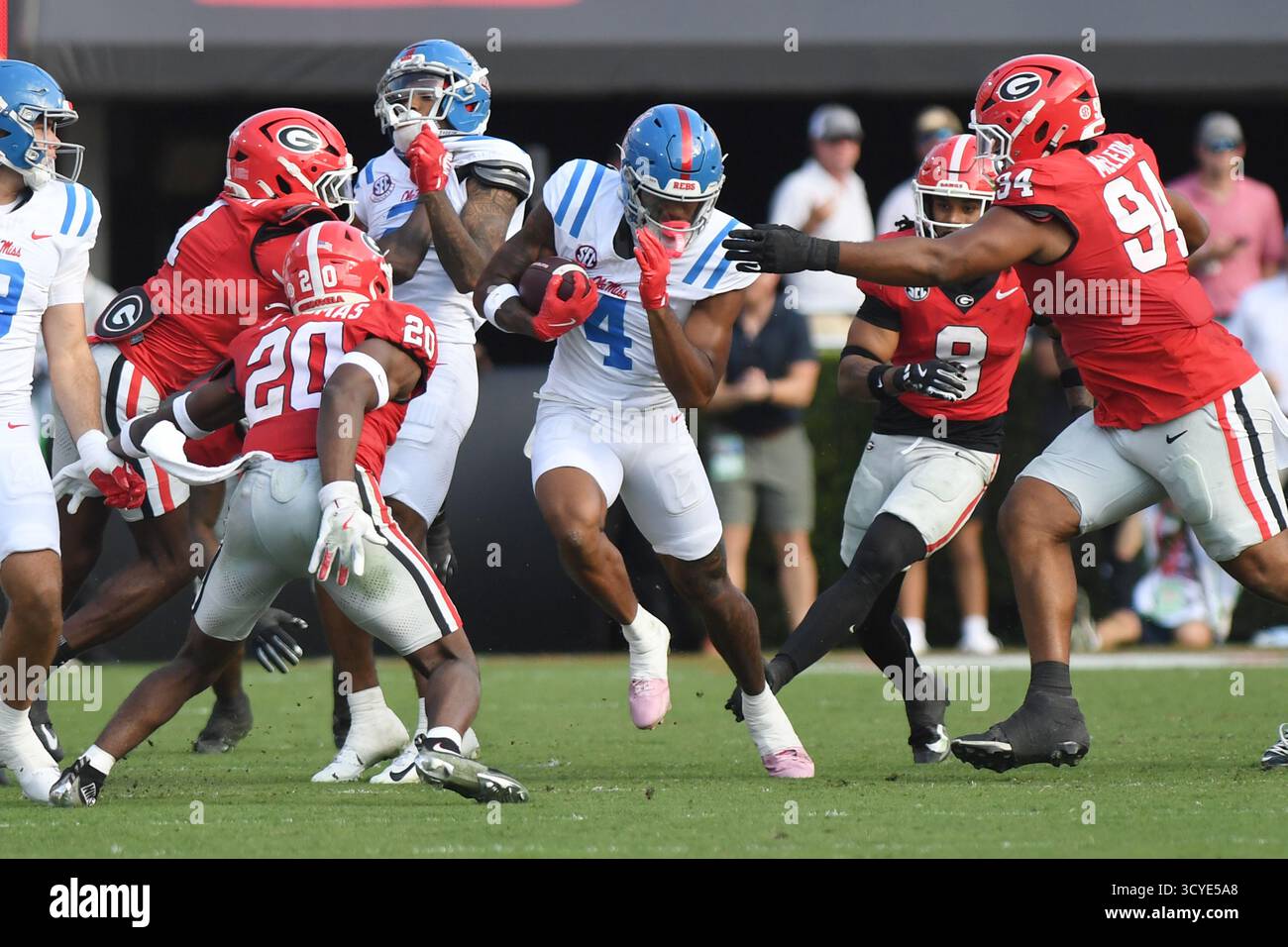 ATHENS, GA - OCTOBER 18: Tight end Caleb Odom #4 of the Ole Miss Rebels ...