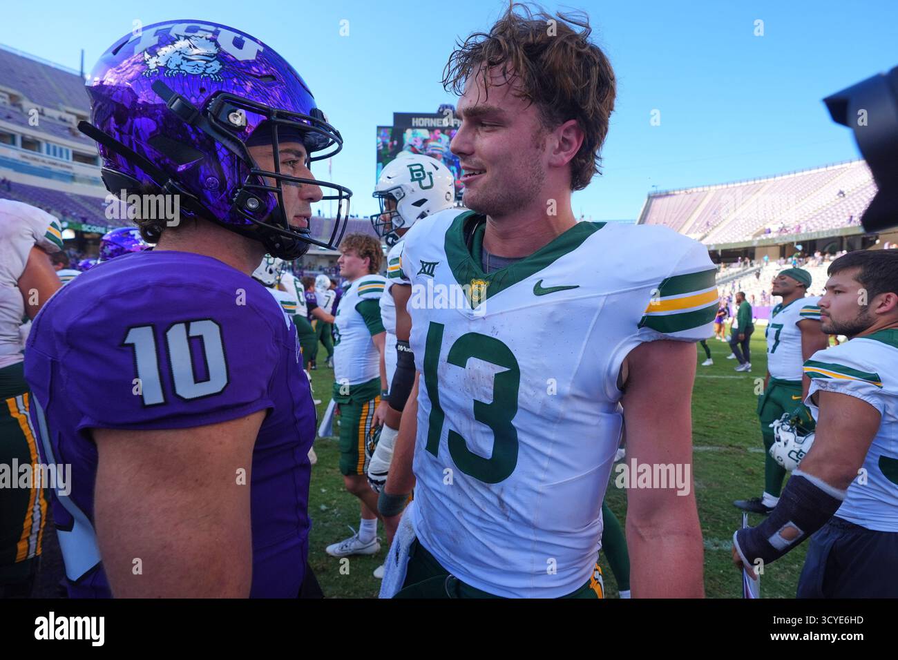 TCU quarterback Josh Hoover (10) greets Baylor quarterback Sawyer ...