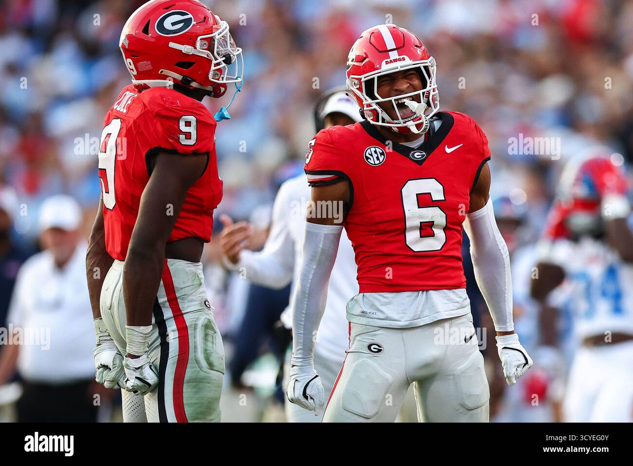 Georgia defensive back Daylen Everette (6) reacts during the second ...