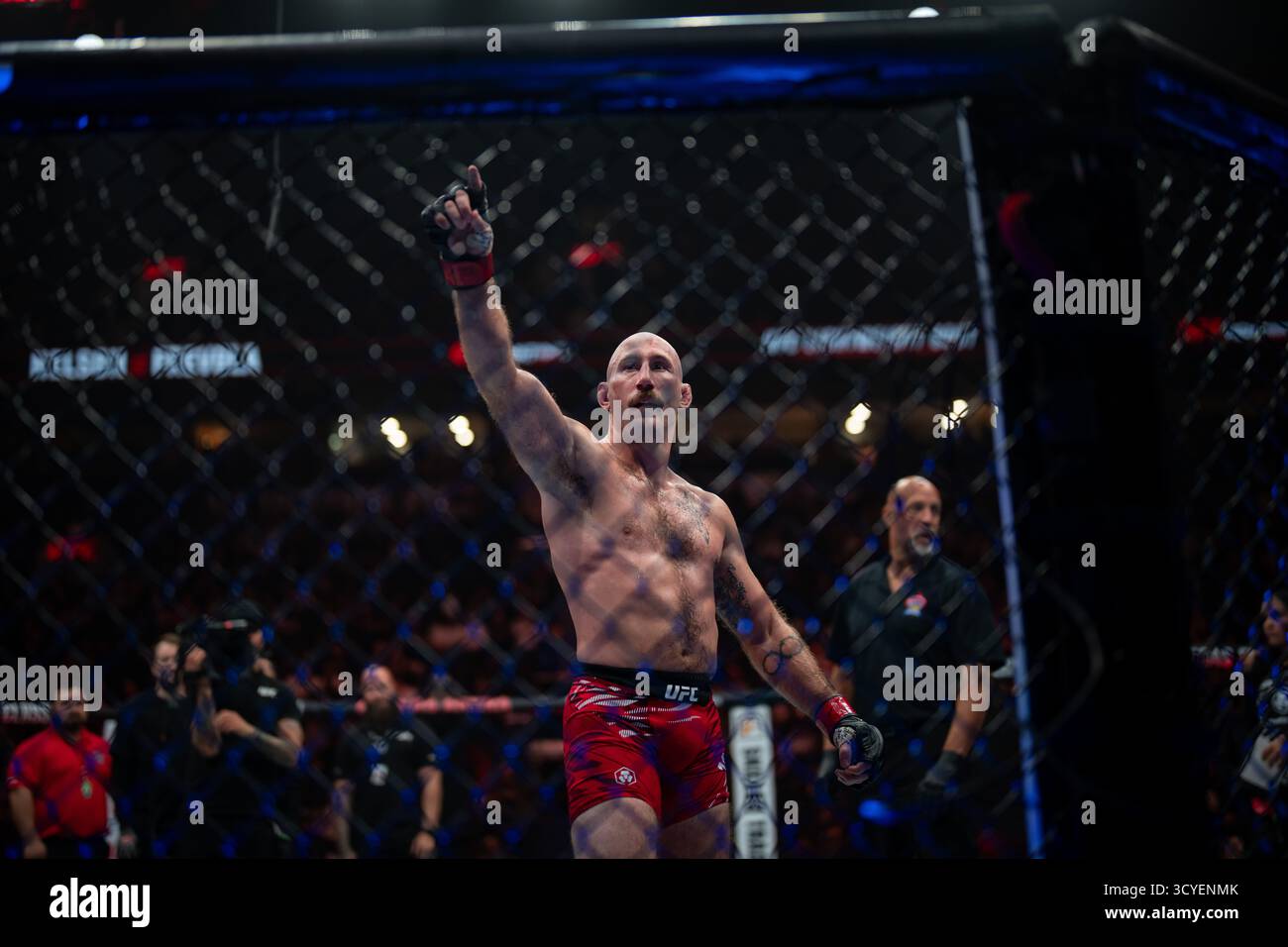 Kyle Nelson, of Canada, celebrates after defeating Matt Frevola in a ...