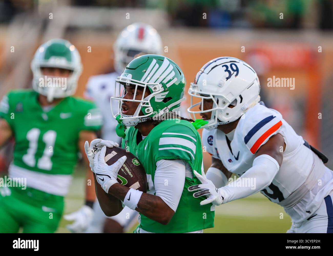 Denton, OK, USA. October 18, 2025:.North Texas Mean Green wide receiver ...