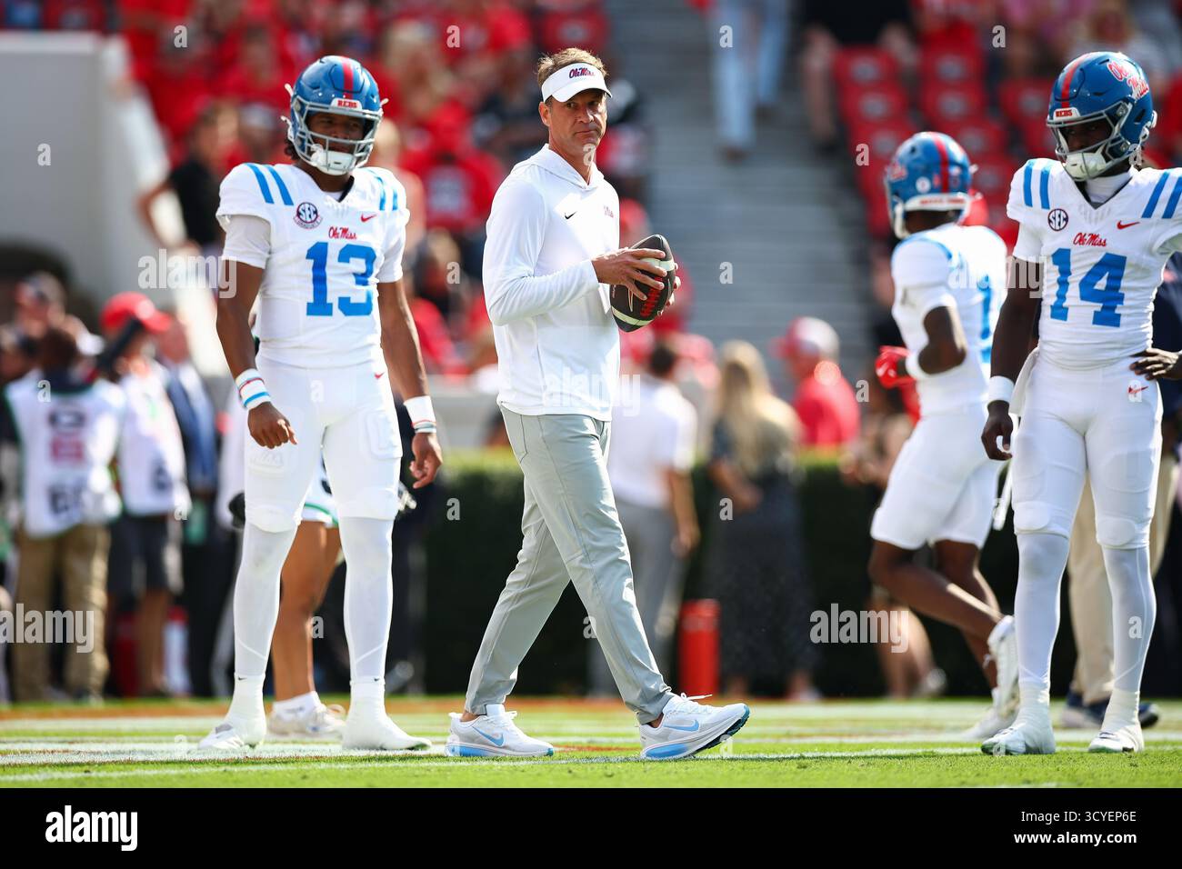Mississippi head coach Lane Kiffin reacts during pregame warmups before ...
