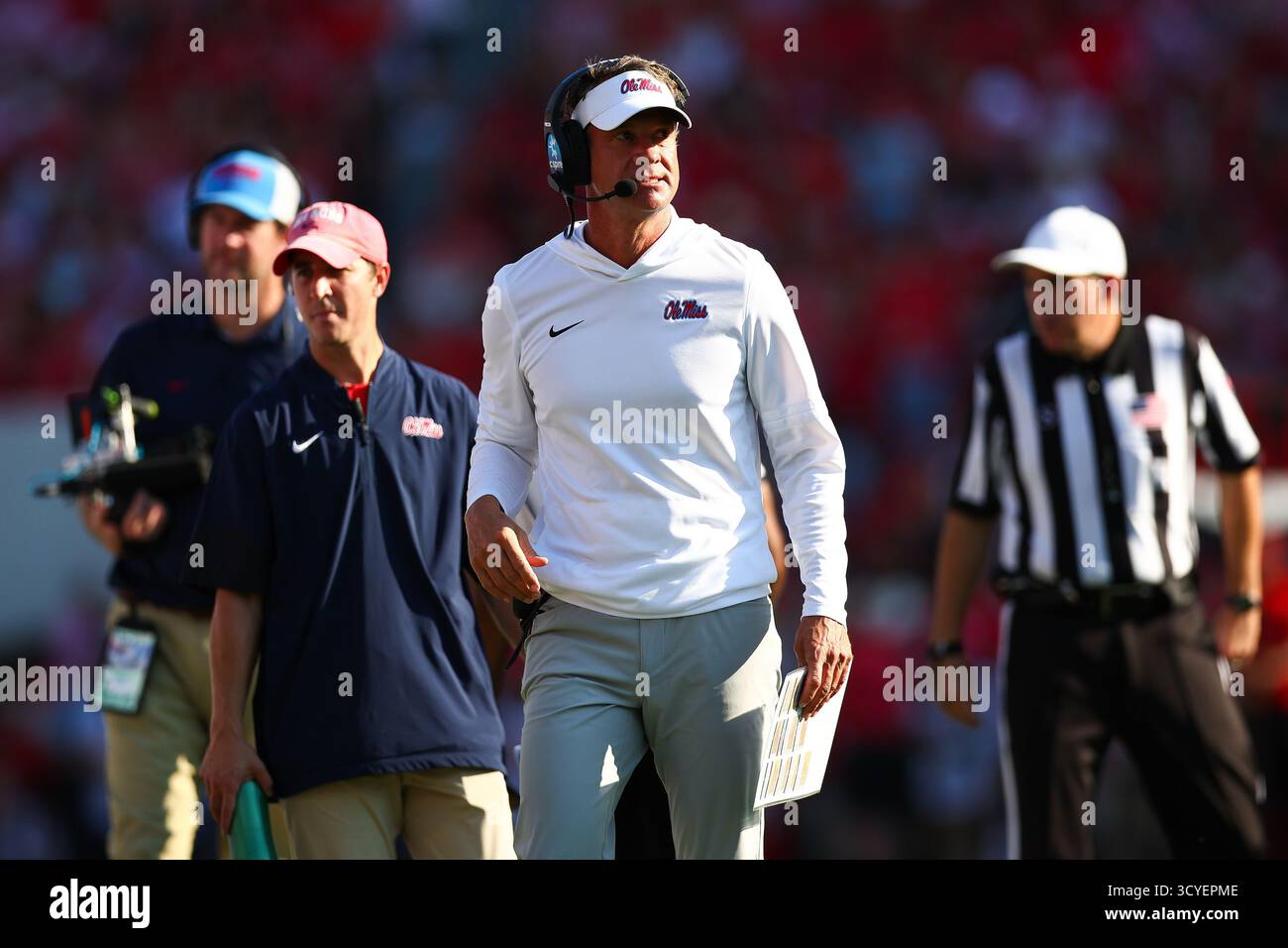 Mississippi head coach Lane Kiffin reacts during the first half of an ...