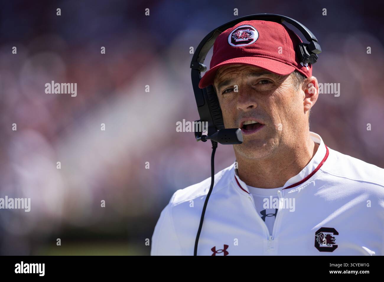 South Carolina head coach Shane Beamer walks the sideline during the ...