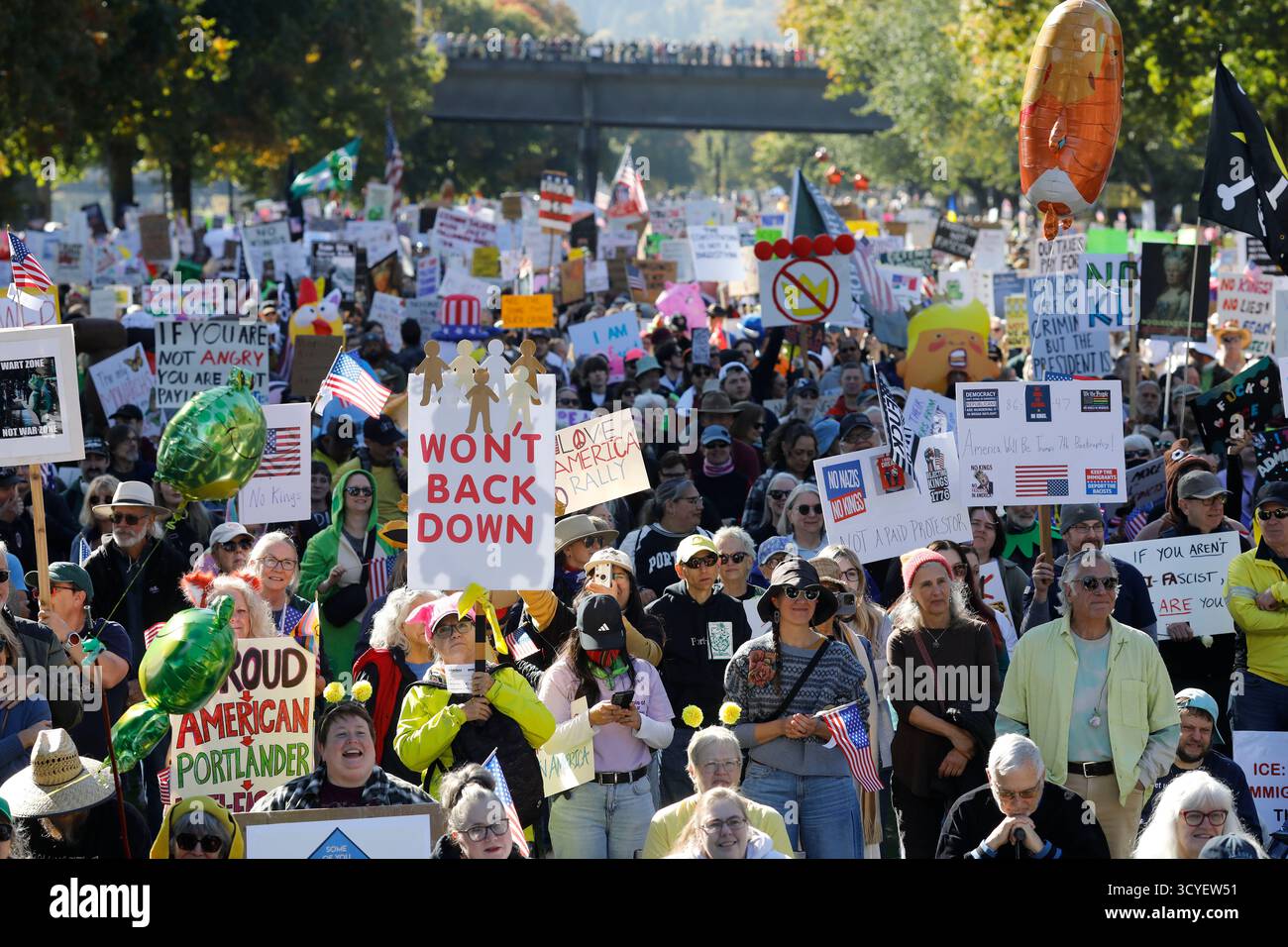 Portand, Oregon, USA. 18th Oct, 2025. An estimated 40,000 people take ...