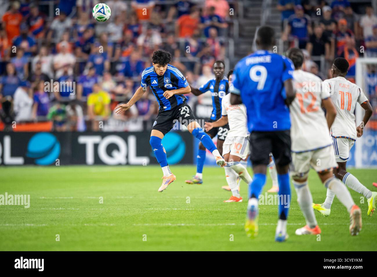 CF Montréal midfielder Olger Escobar (29) heads a ball during the ...