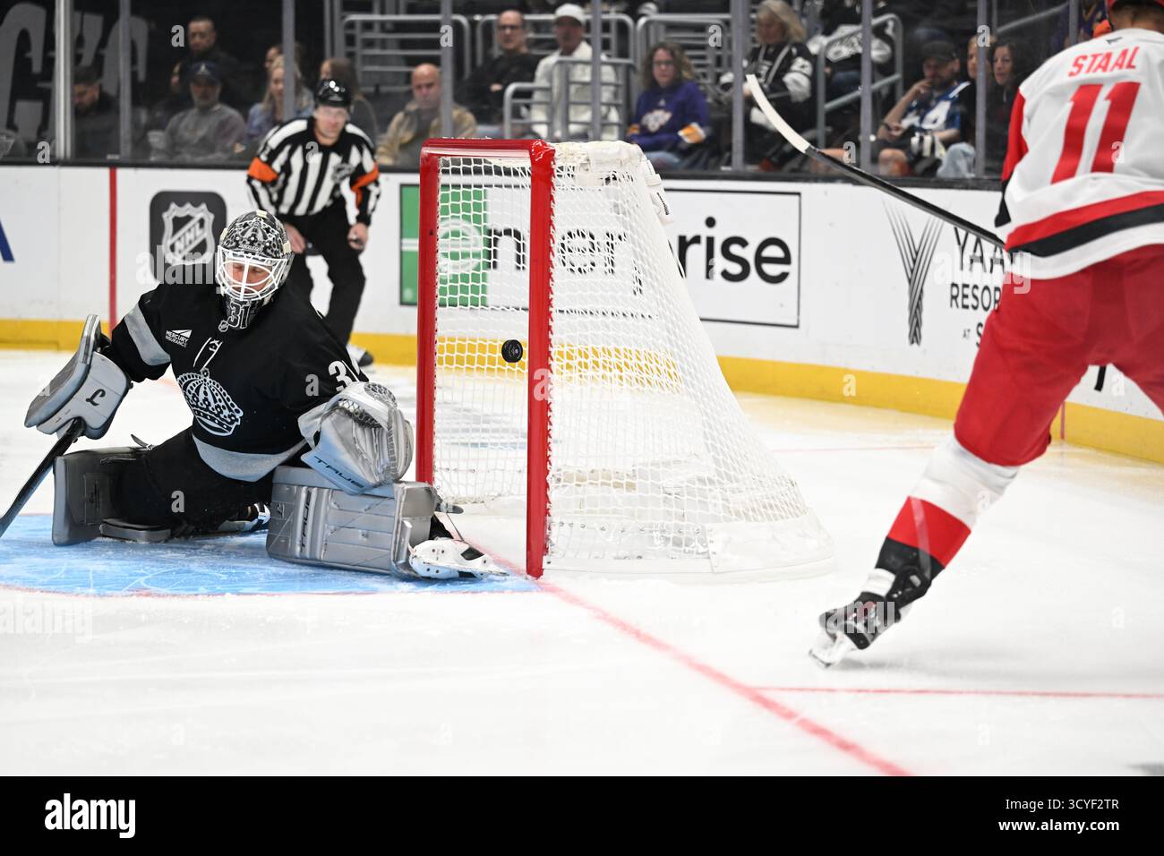 Los Angeles Kings goaltender Anton Forsberg can't make the save as ...