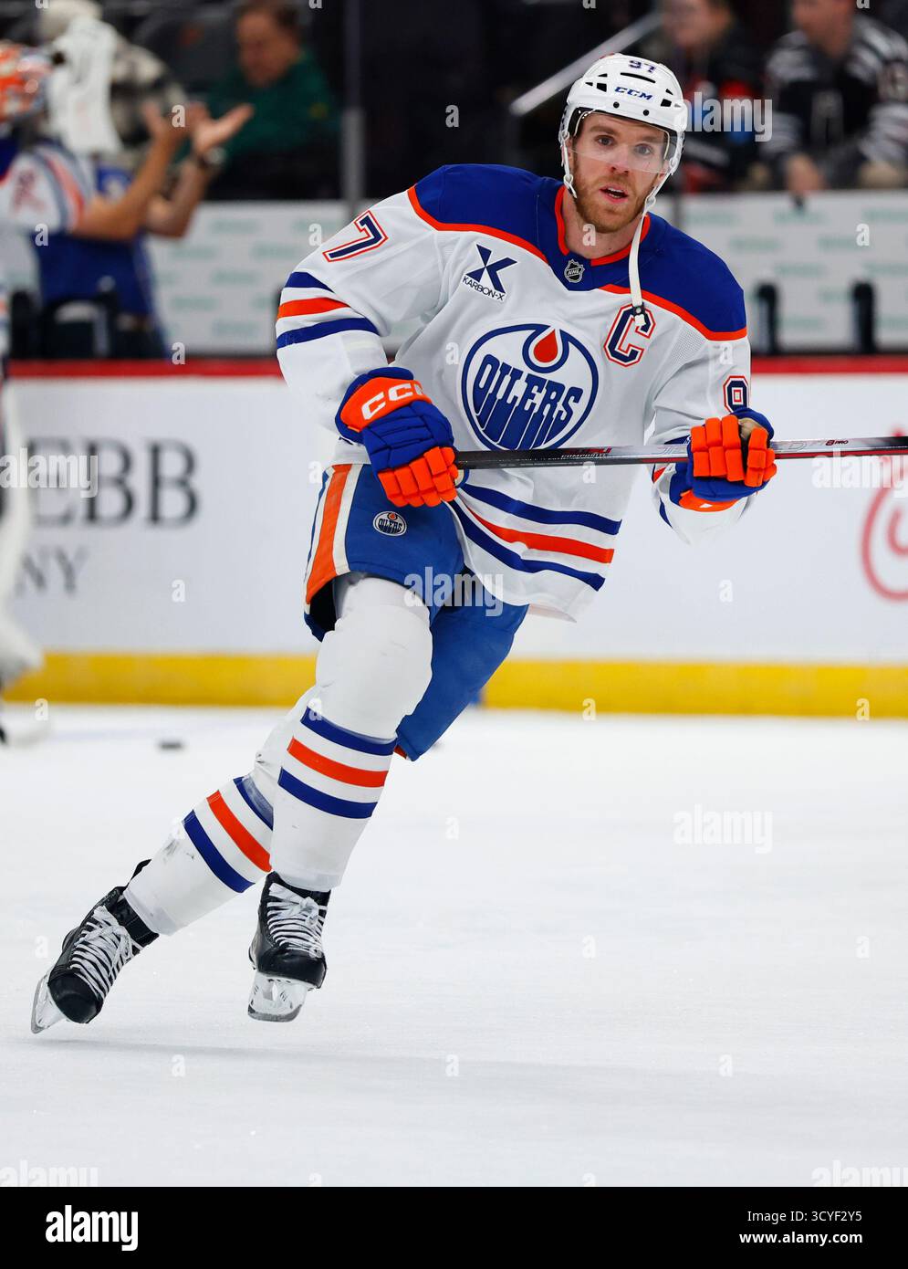 Edmonton Oilers center Connor McDavid skates during warm up before an ...