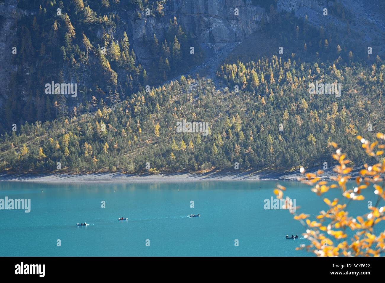 Kandersteg, Switzerland. 18th Oct, 2025. People boat on the Lake ...