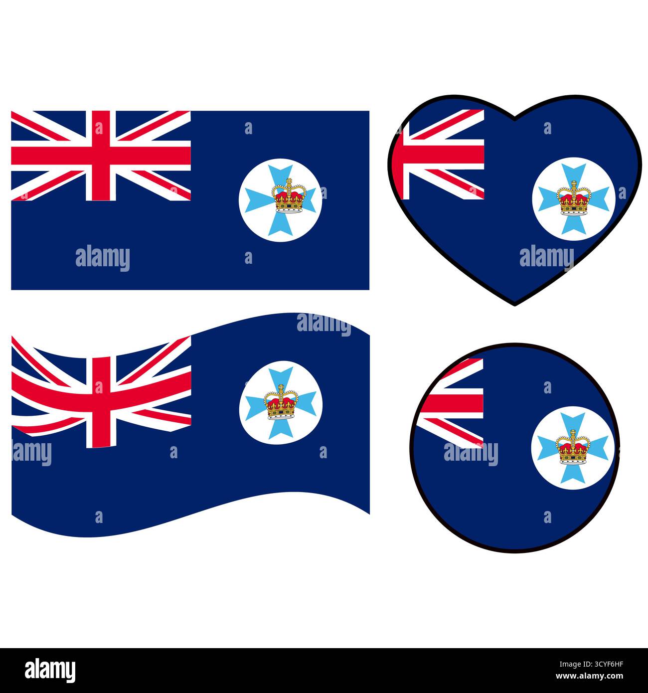 Waving flag of Queensland. Queensland Australia national flag on white ...