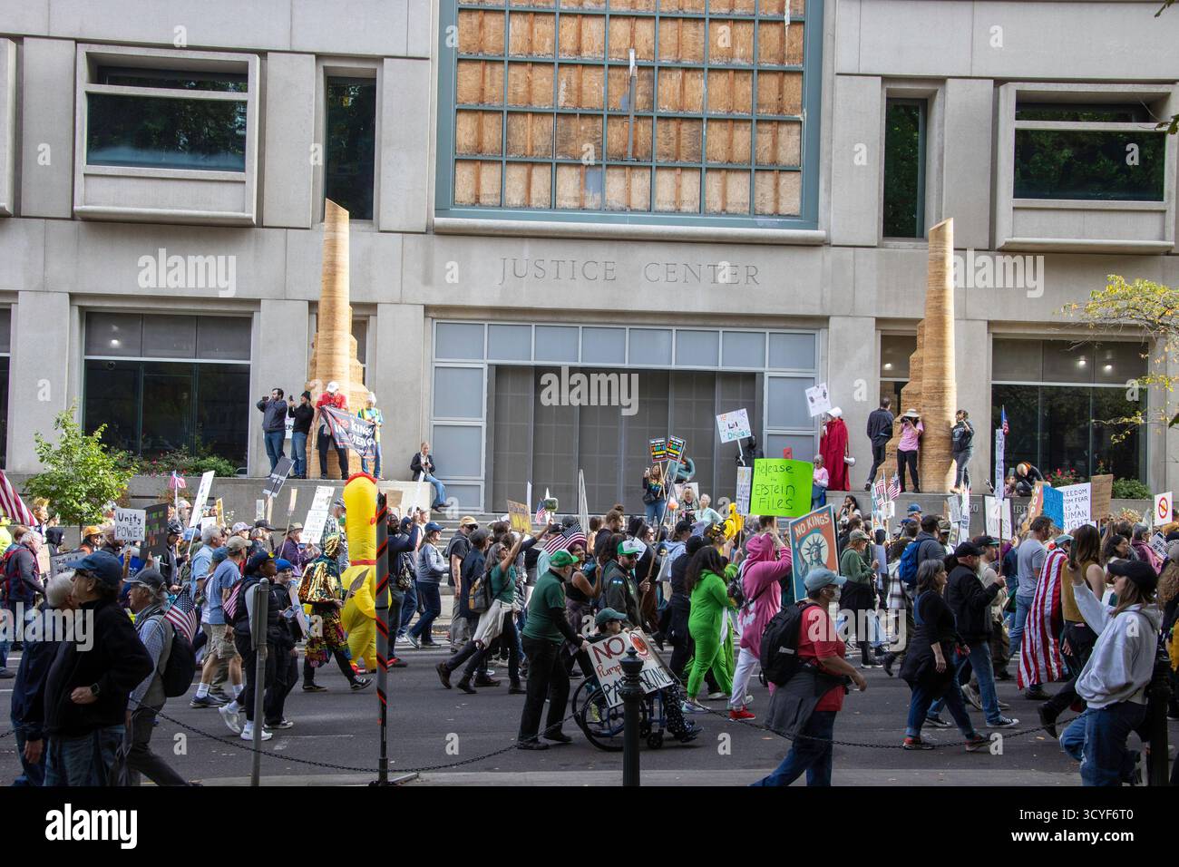 PORTLAND, OR – OCTOBER 18, 2025: No Kings march filled downtown streets ...