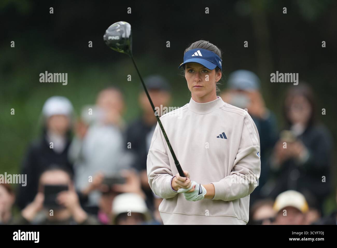Linn Grant of Sweden prepares to tee off on the second hole during the ...