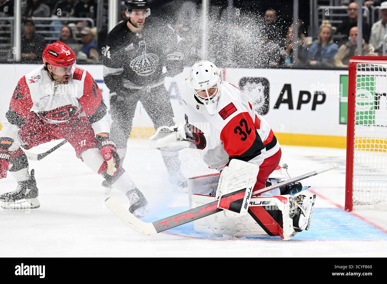 Carolina Hurricanes goaltender Brandon Bussi (32) makes a save against ...