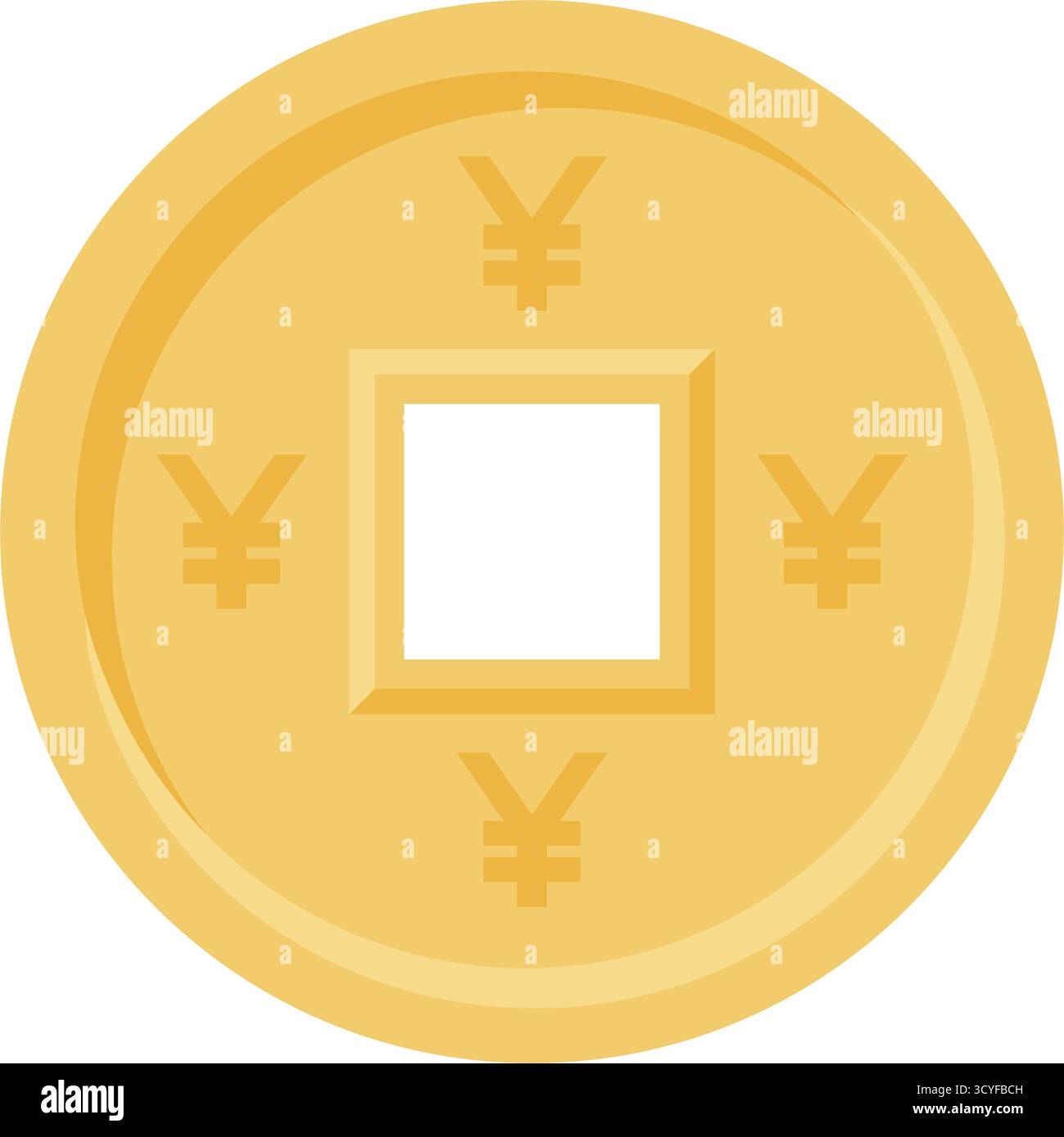 Golden coin with Japanese Yen symbol, featuring a square hole in the ...