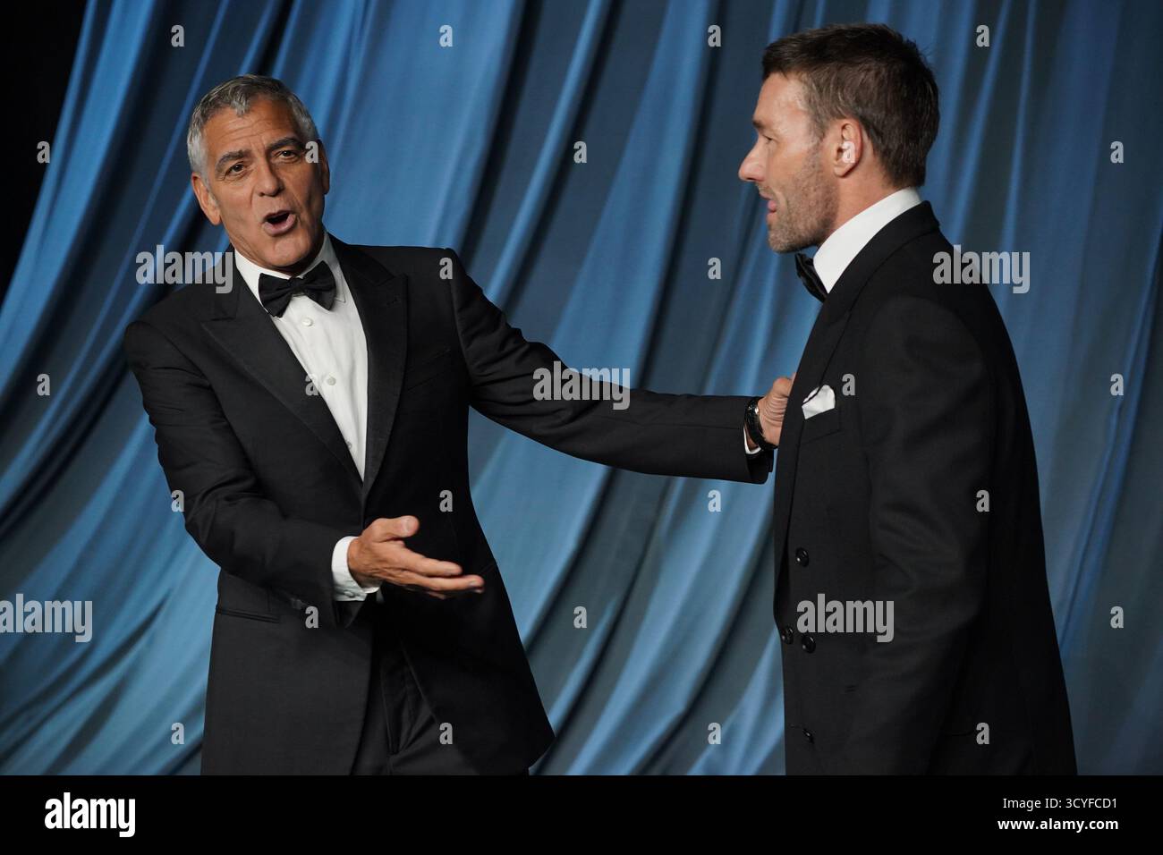 George Clooney, left, and Joel Edgerton arrive at the fifth annual Academy Museum Gala on ...