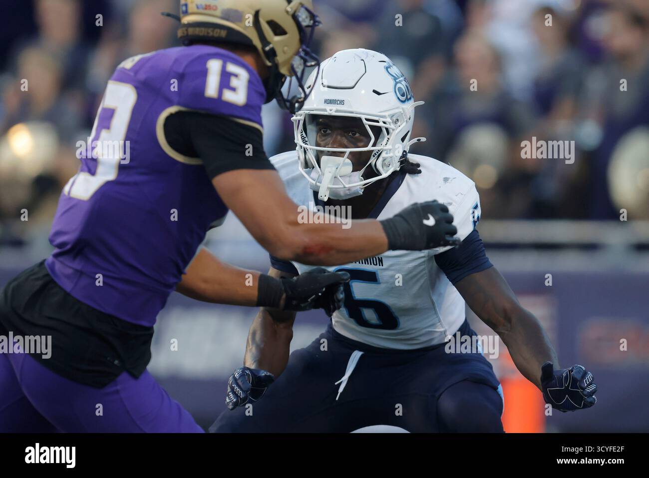 Old Dominion cornerback Zion Frink (6) defends during an NCAA football ...