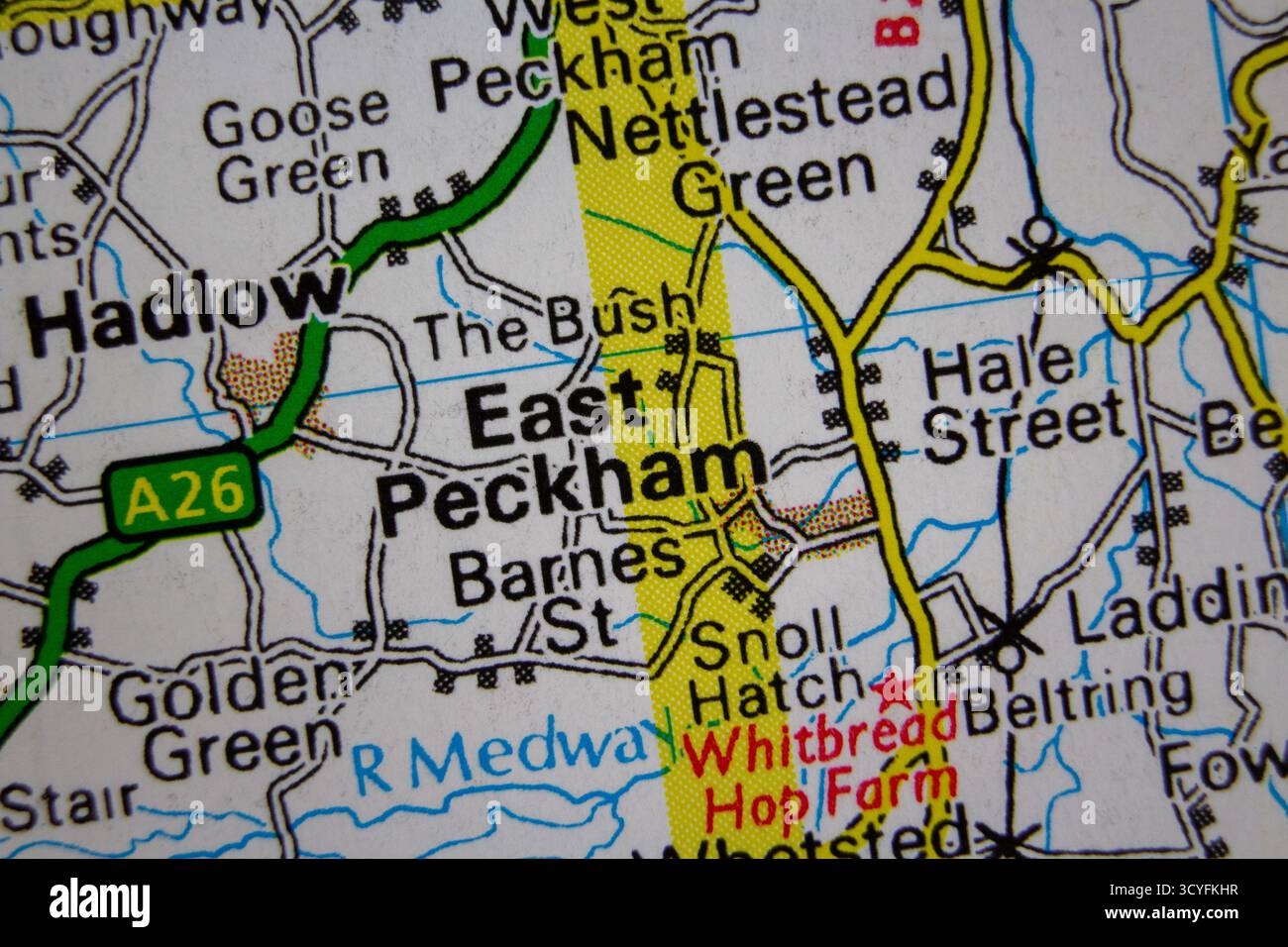 East Peckham - England, United Kingdom colour atlas map town name of ...
