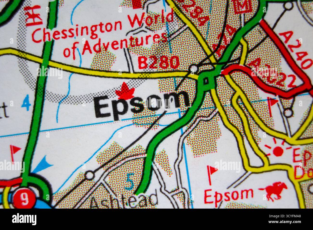 Epsom - England, United Kingdom colour atlas map town name of the area ...