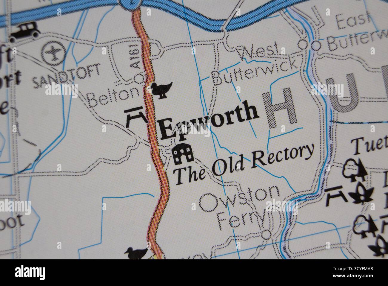 Epworth - United Kingdom colour atlas map town name of the area Stock ...