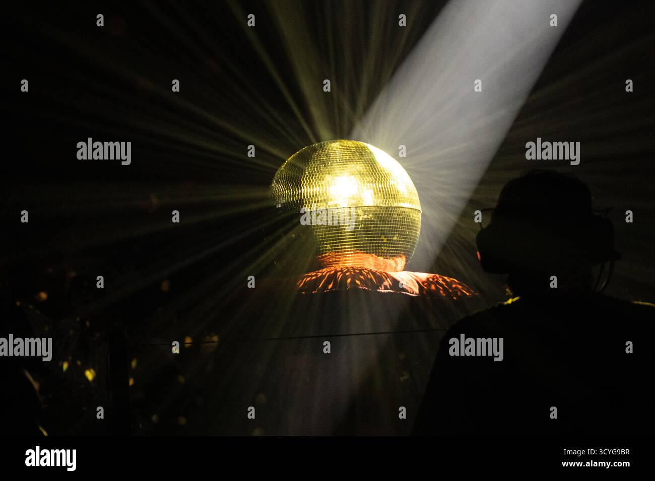 A disco ball is seen during the P3 Guld 2025 at Copenhagen Concert Hall ...