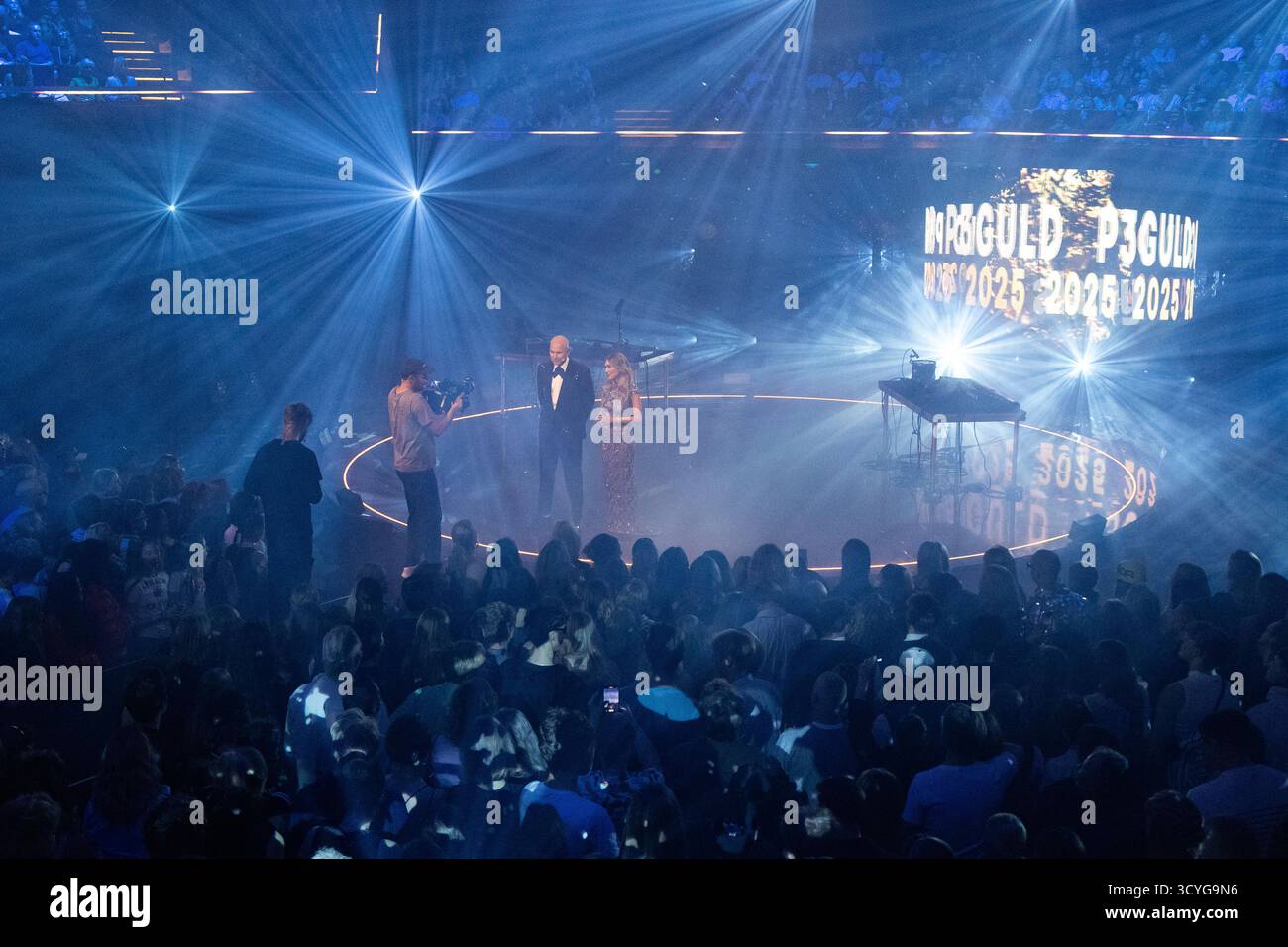 Hosts Pelle Peter Jencel and Julie Rahbek are on stage during the P3 ...