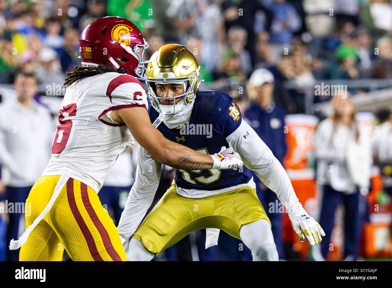 South Bend, Indiana, USA. 18th Oct, 2025. USC wide receiver Makai Lemon ...